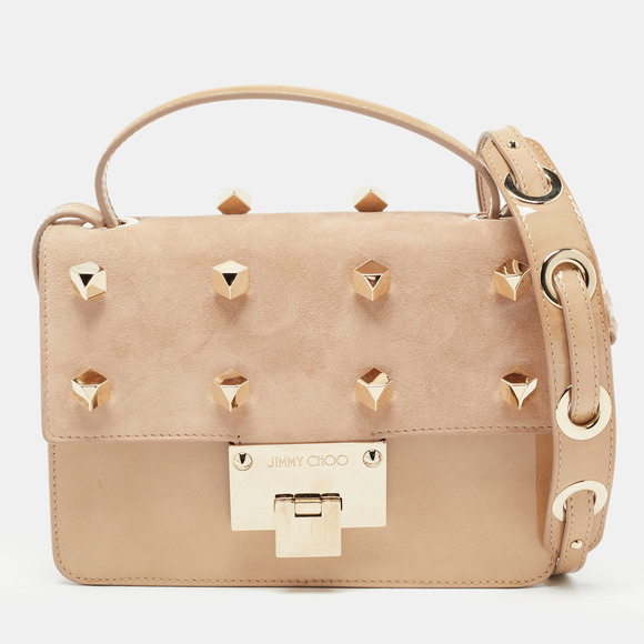 Jimmy Choo | Bags | Jimmy Choo Beige Studded Patent Leather And Suede ...